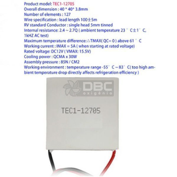 Pastilha Termoelétrica Peltier TEC1-12705 12V